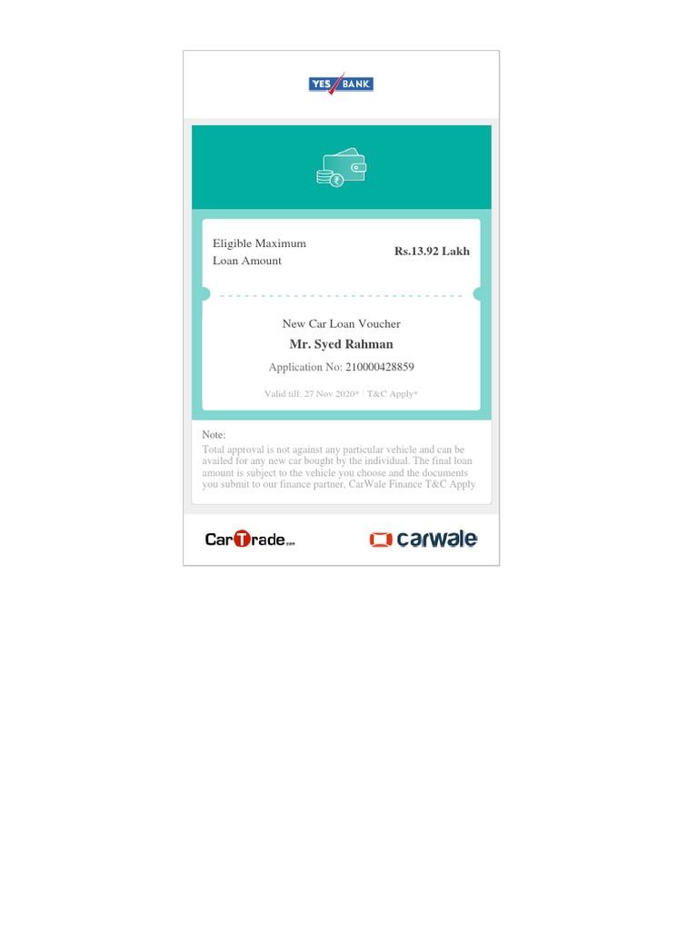 New Car Loan Voucher for Rs.13.92 Lakh | PDF