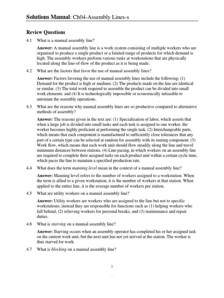 Solutions Manual: Ch04-Assembly Lines-S: Review Questions | PDF | Automation | Applied Mathematics