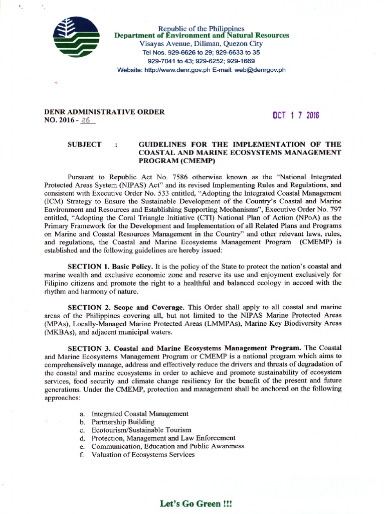 DENR Administrative Order 26 2016 (Guidelines For The Implementation ...