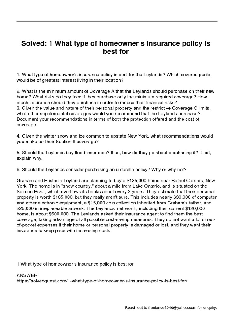 1 What Type of Homeowner S Insurance Policy Is Best For | PDF | Home ...