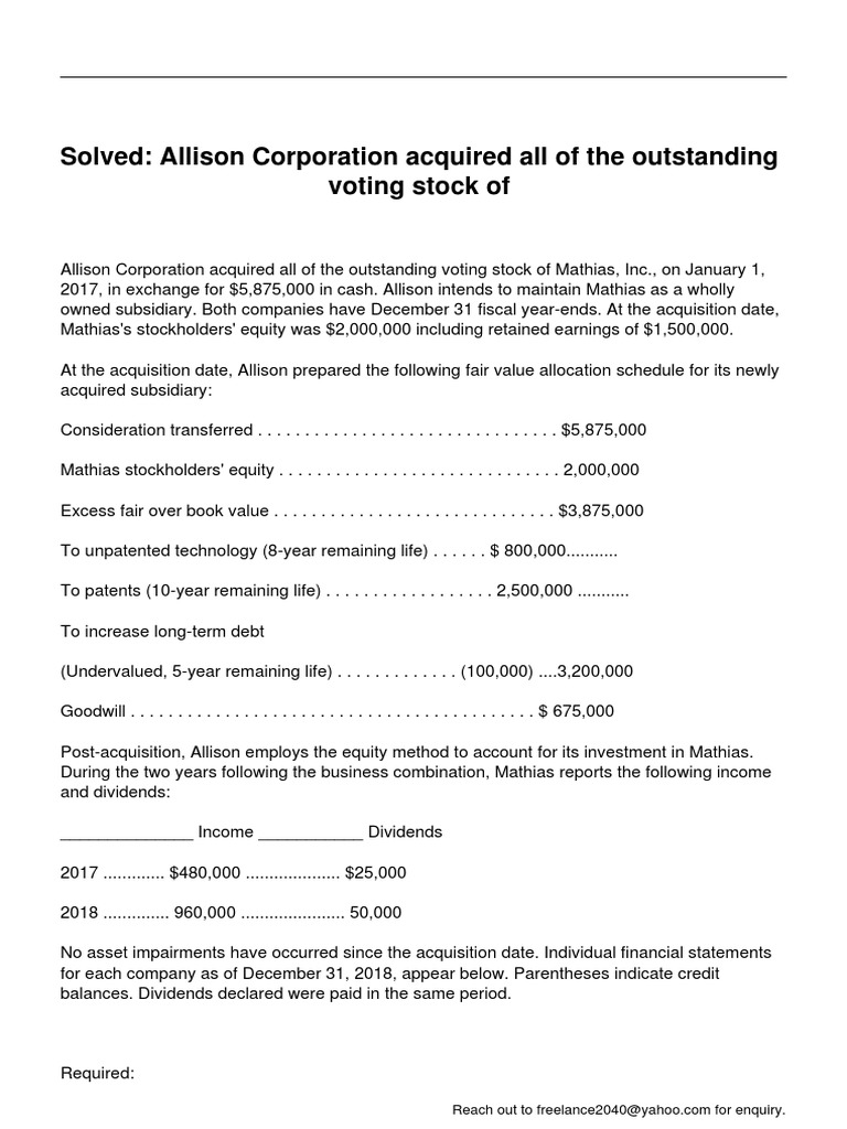 Allison Corp's Acquisition of Mathias, Inc. | PDF | Equity (Finance ...