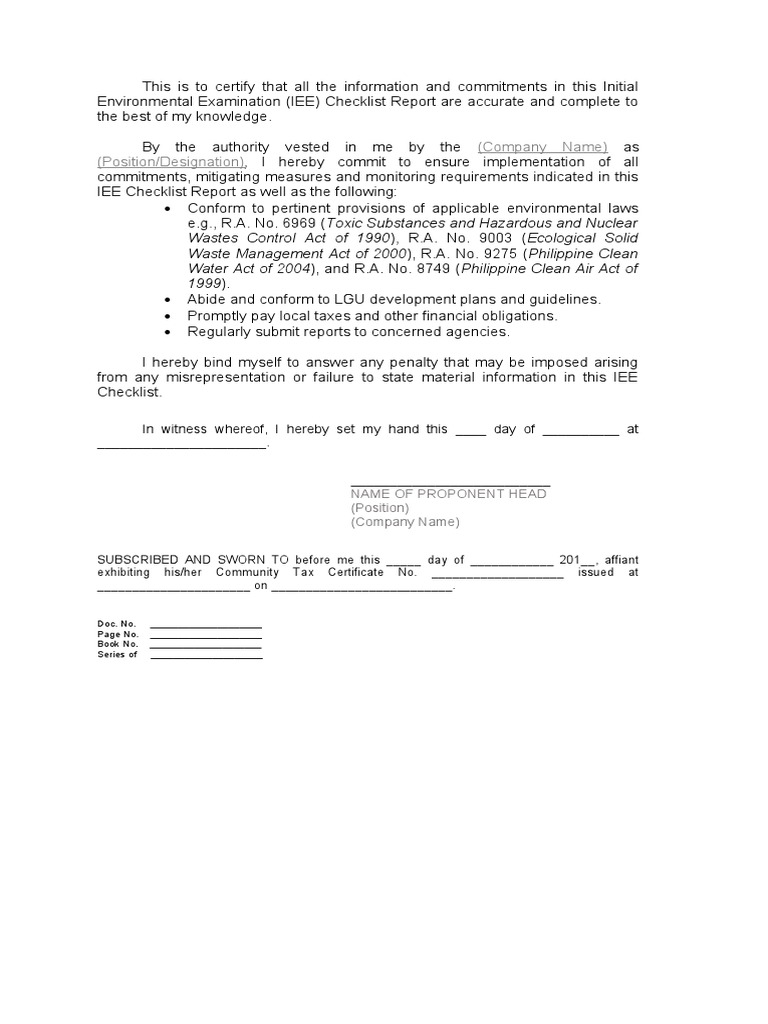 Environmental Compliance Certification | PDF