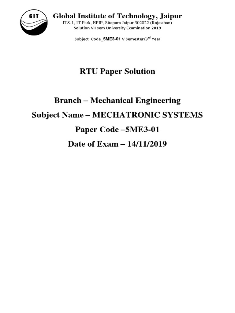 RTU Paper Solution: Global Institute of Technology, Jaipur | PDF ...
