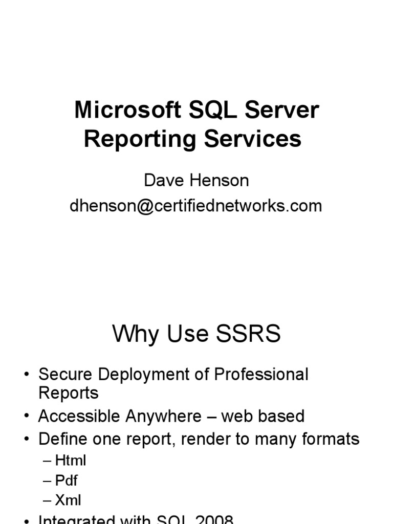 Microsoft SQL Server Reporting Services: Dave Henson | PDF