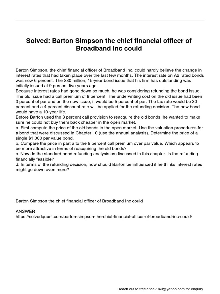 Barton Simpson The Chief Financial Officer of Broadband Inc Could | PDF ...