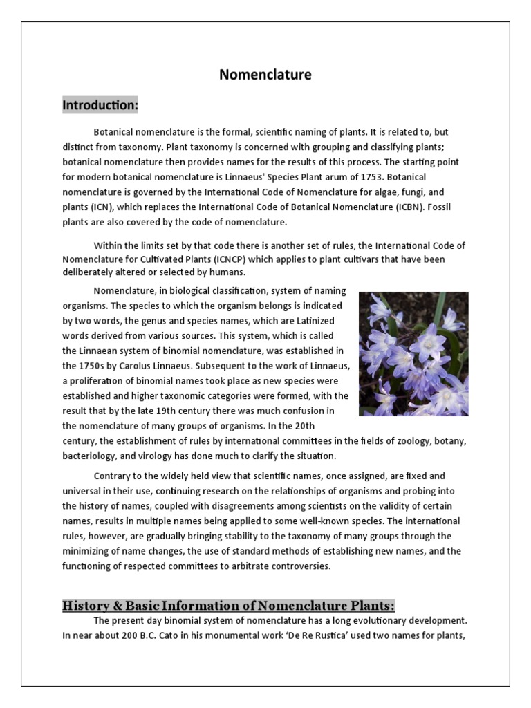 Nomenclature: History & Basic Information of Nomenclature Plants | PDF ...