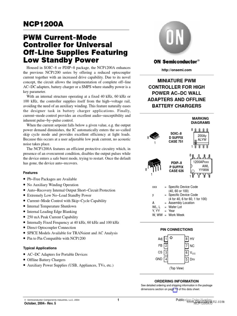 NCP1200A PWM Current Mode Controller For Universal Off Line Supplies ...