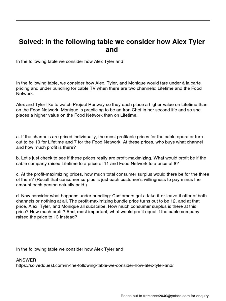 In The Following Table We Consider How Alex Tyler and | PDF | Economic ...