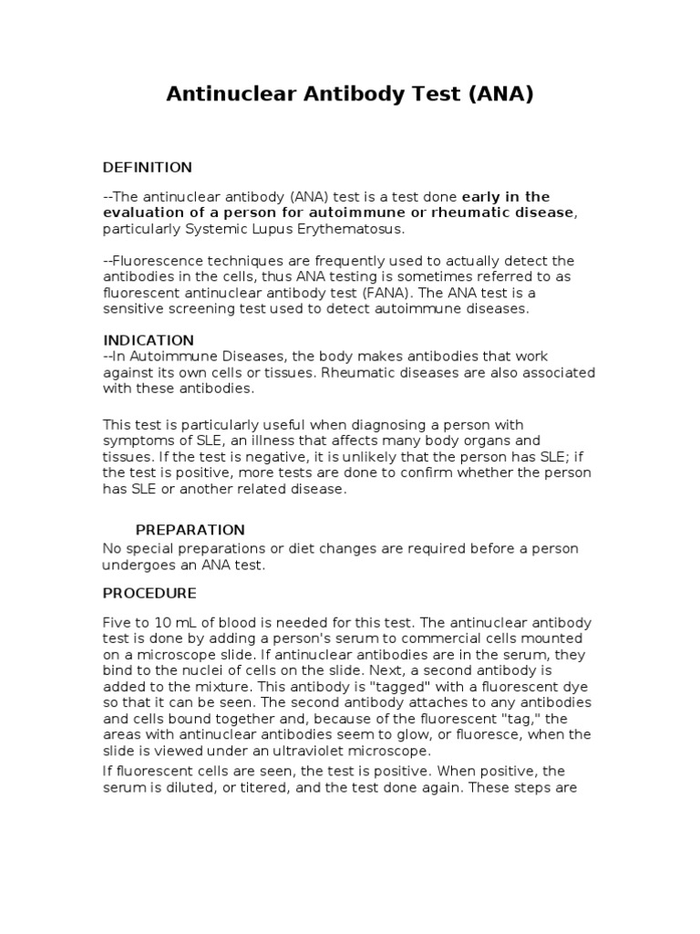 Antinuclear Antibody Test | PDF | Systemic Lupus Erythematosus | Health ...