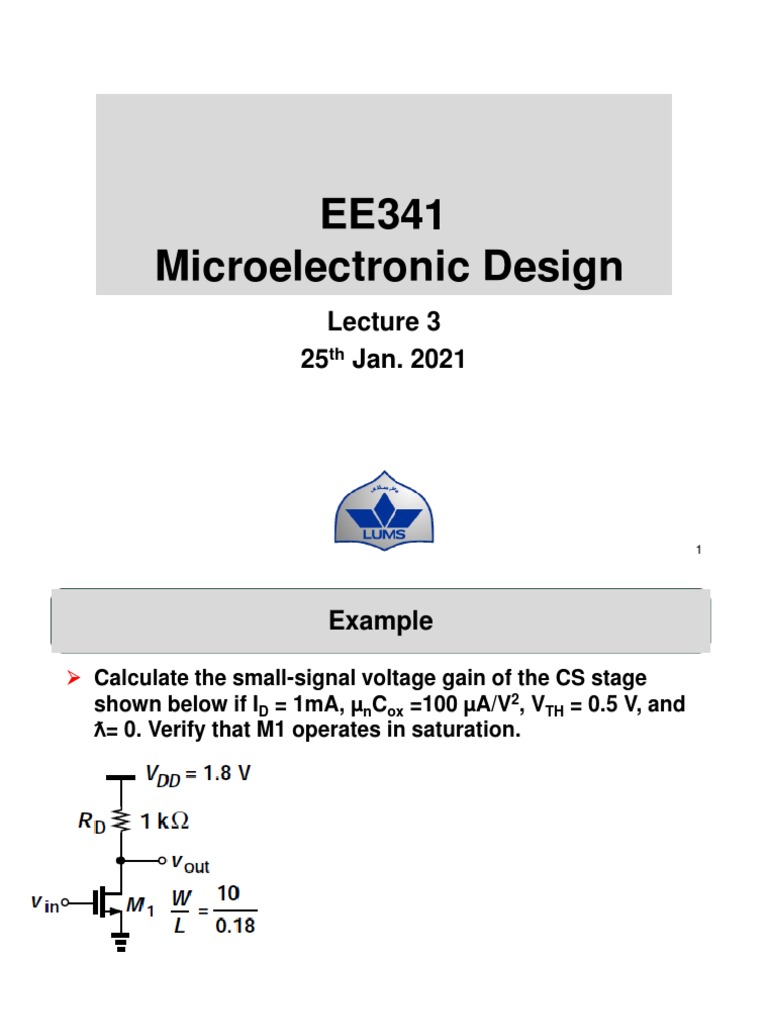 EE341 - Lecture 3 | PDF | Amplifier | Cmos