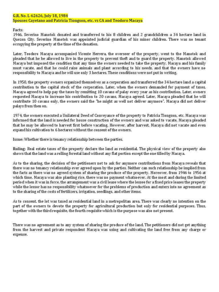 Tenancy Relationship - Cases | PDF | Leasehold Estate | Lease