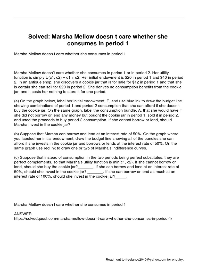 Marsha Mellow Doesn T Care Whether She Consumes in Period 1 | PDF