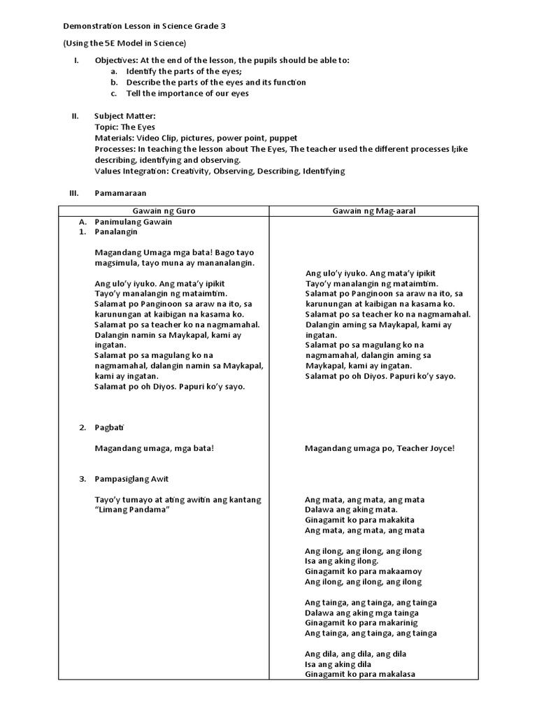 Demonstration Lesson in Science Grade 3 | PDF