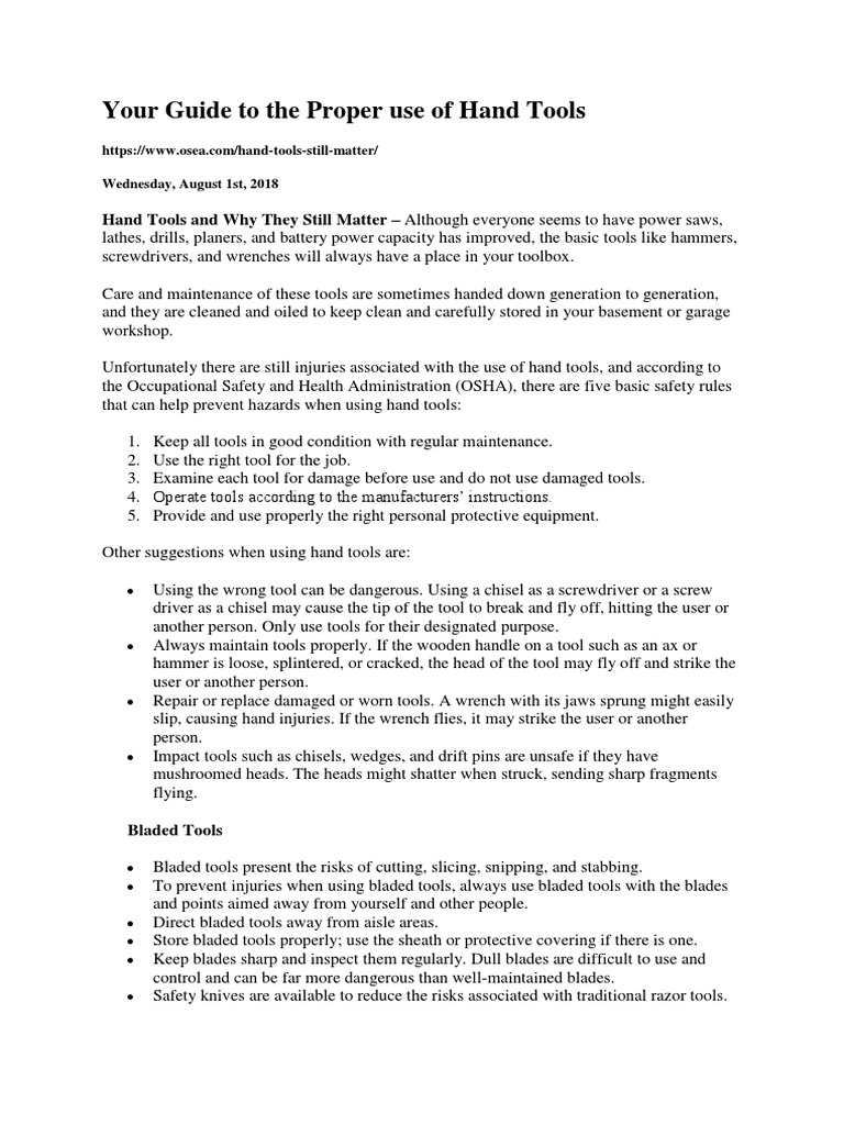 Your Guide To The Proper Use of Hand Tools | PDF | Tools | Hammer