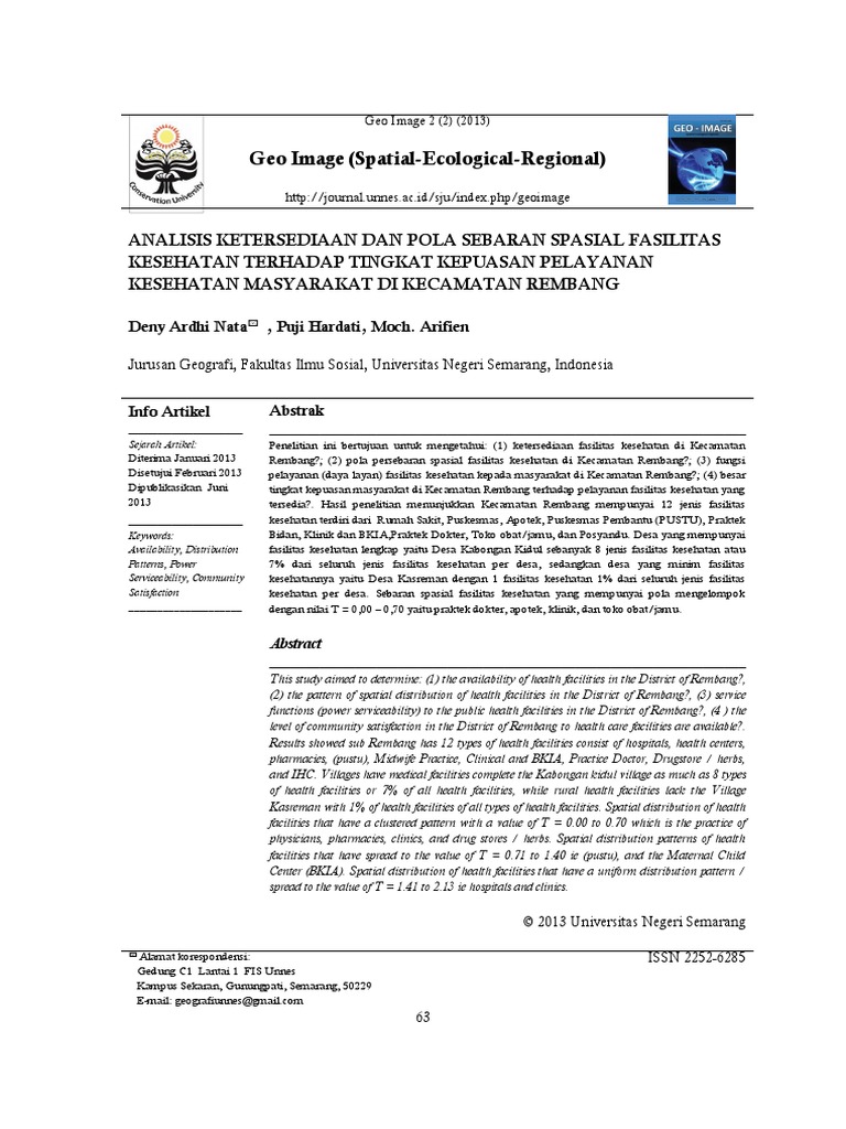 Analisis Ketersedian Dan Pola Persebaran Fasilitas Kesehatan Kecamatan ...