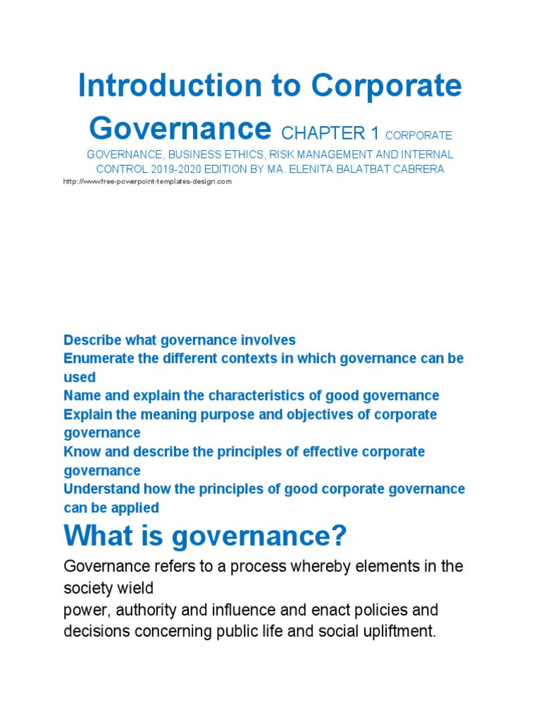 Chapters 1&2 Introduction To Corporate Governance-Students' | Download ...