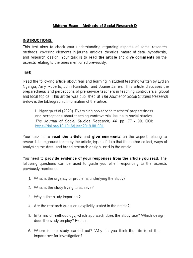 Social Research Methods Midterm Exam | PDF | Social Research | Teachers