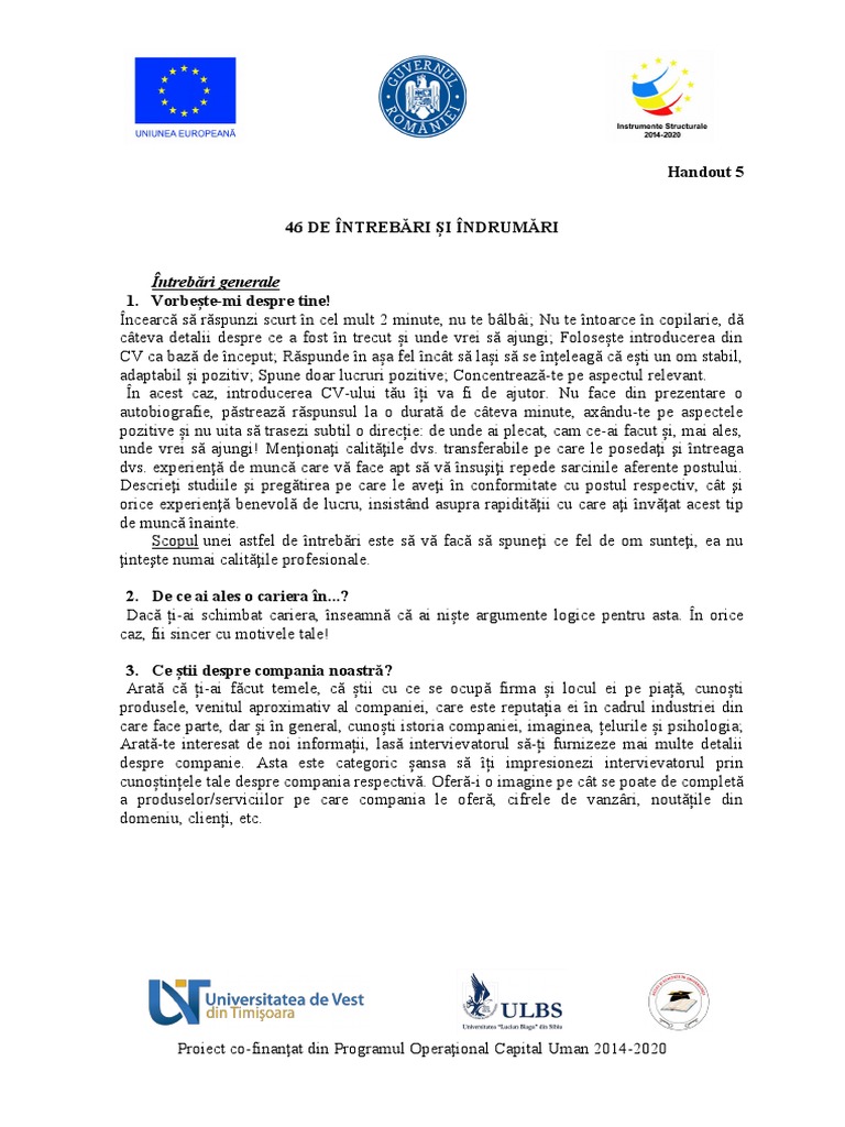Handout 5 - 46 de Intrebari Și Indrumari | PDF