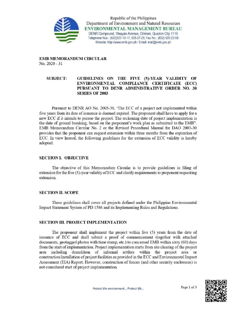 EMB MC 2020 31 Guidelines On 5 Year Validity of ECC | PDF