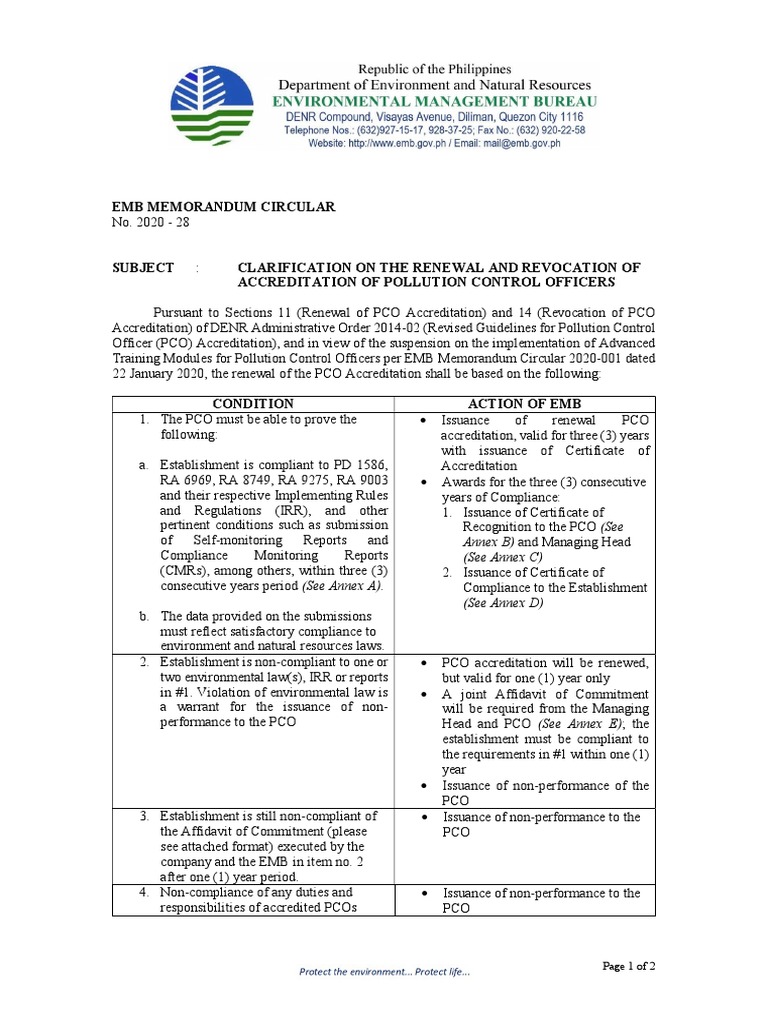 Emb MC 2020 28 Clarification On The Renewal and Revocation of ...