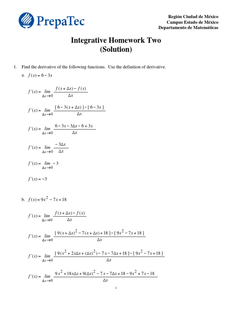 Solution Integrative Homework TWO Calculus I 2018 | PDF | Teaching ...