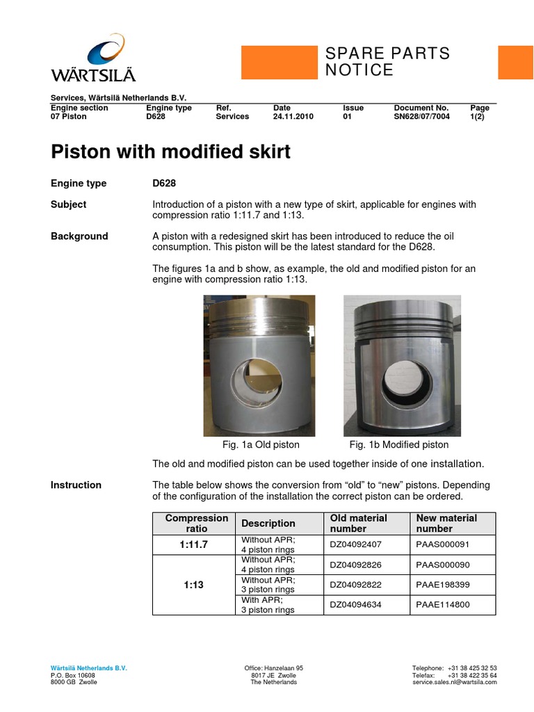 Piston With Modified Skirt: Spare Parts Notice | PDF | Piston | Disclaimer