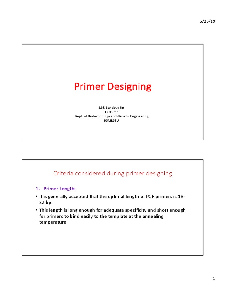 Criteria Considered During Primer Designing | PDF | Nucleic Acid ...