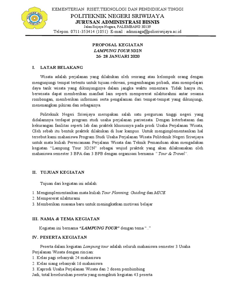 Proposal Lampung Tour | PDF