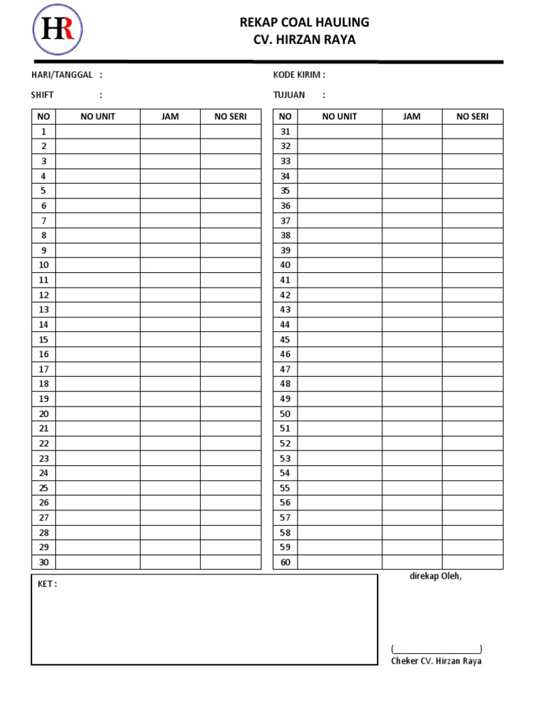 Format Rekap Coal Hauling | PDF