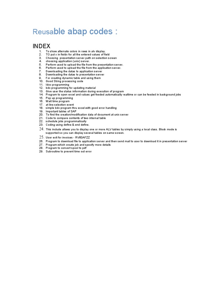 Reusable Abap Codes | PDF