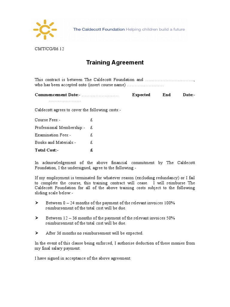 Training Agreement | PDF