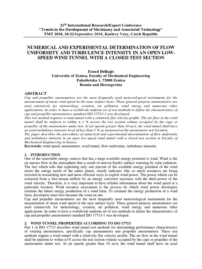 Flow Uniformity and Turbulence in a Low-Speed Wind Tunnel | PDF | Wind ...