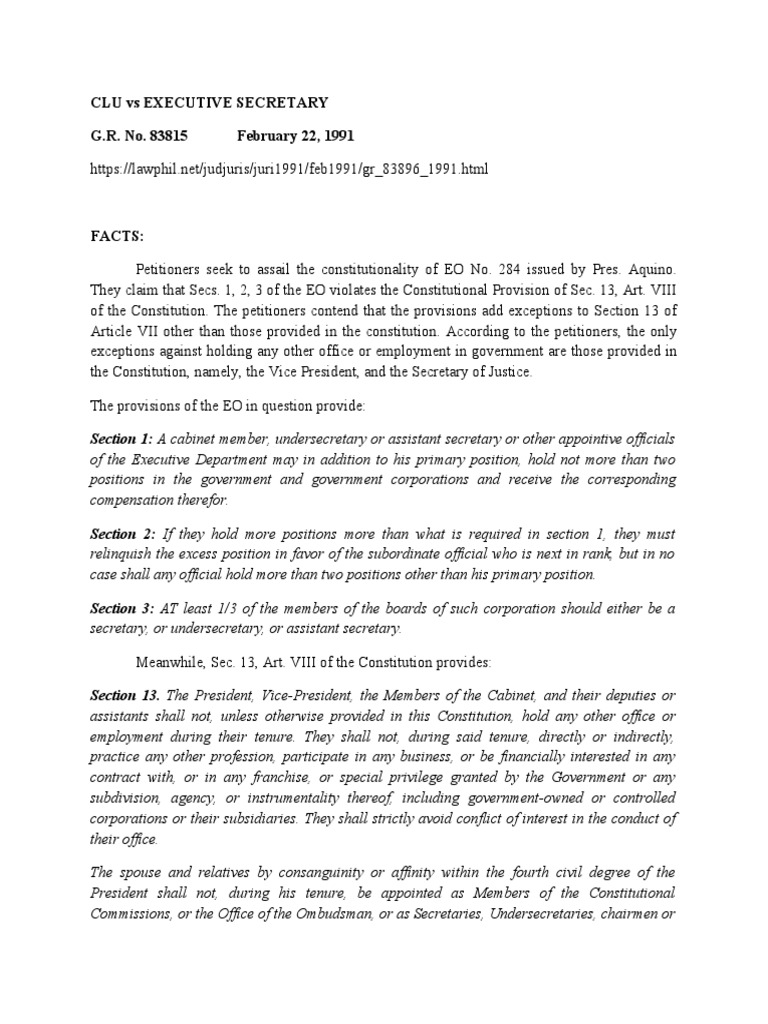 CLU Vs EXECUTIVE SECRETARY | PDF | Constitution | Justice