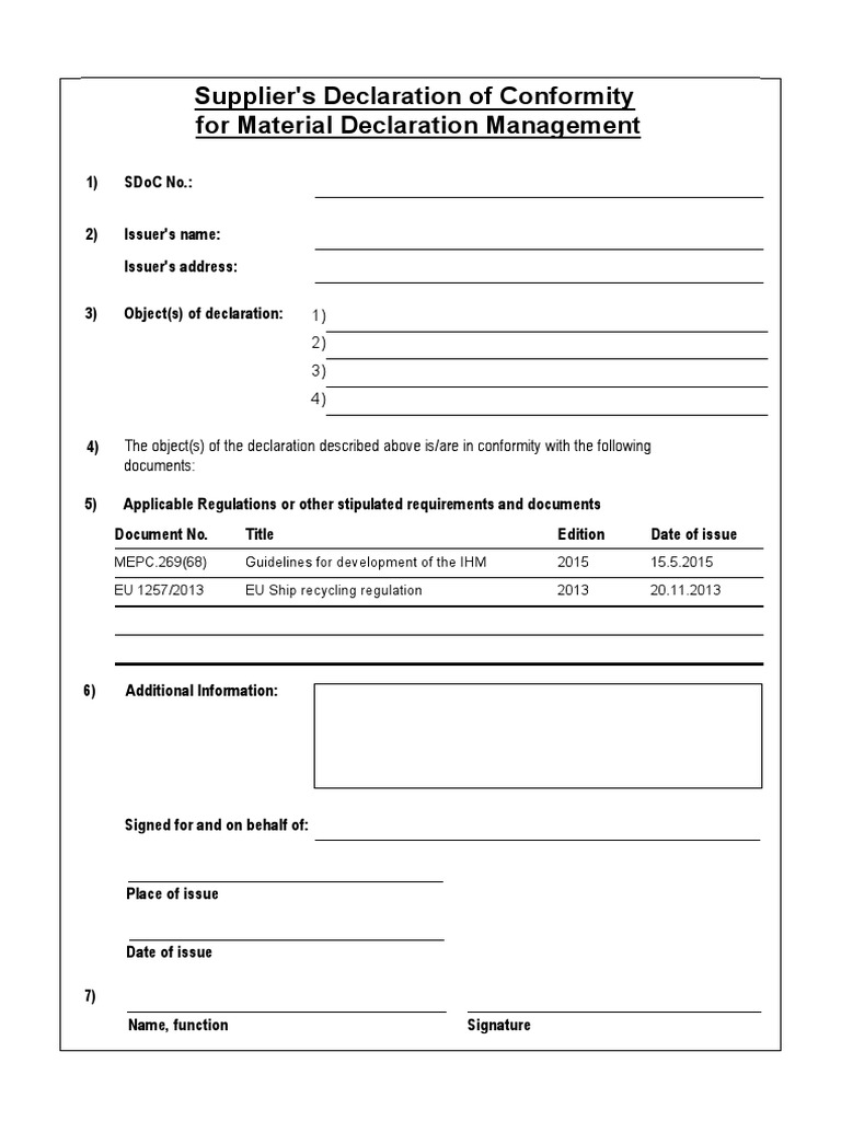 Supplier's Declaration of Conformity For Material Declaration ...