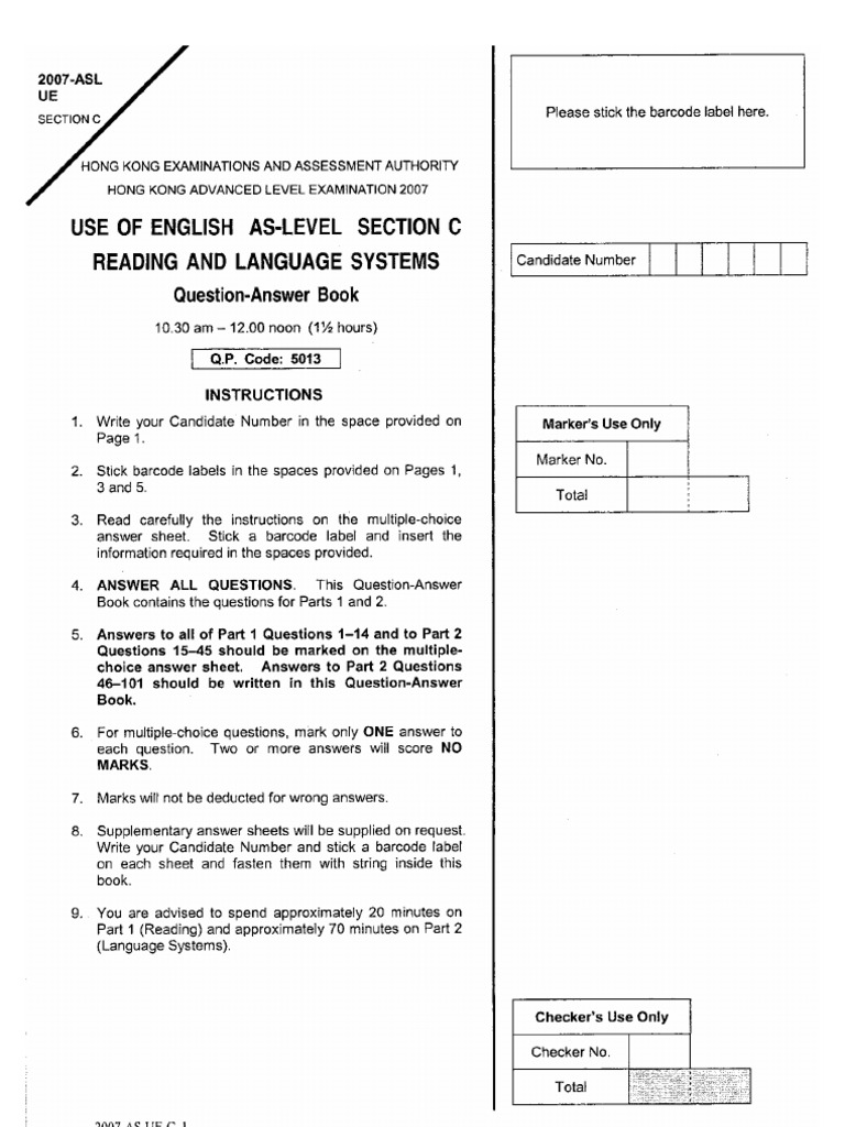 2007 Use of English Section C With Marking Scheme | PDF