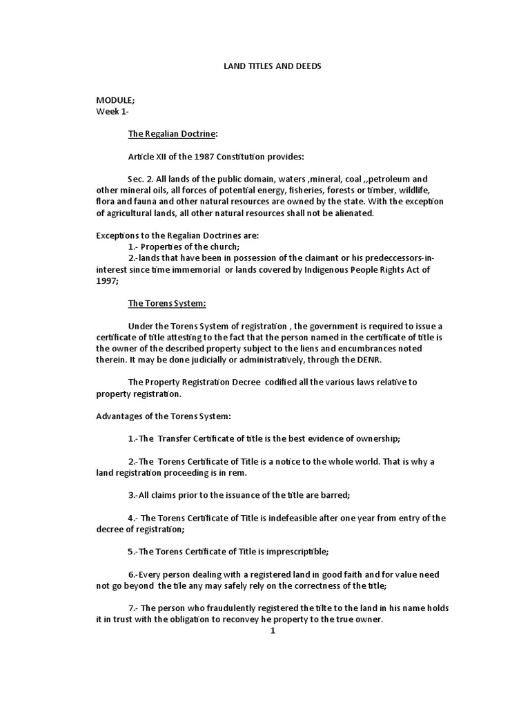 Land Titles and Deeds Module 1 | PDF | Title (Property) | Natural ...