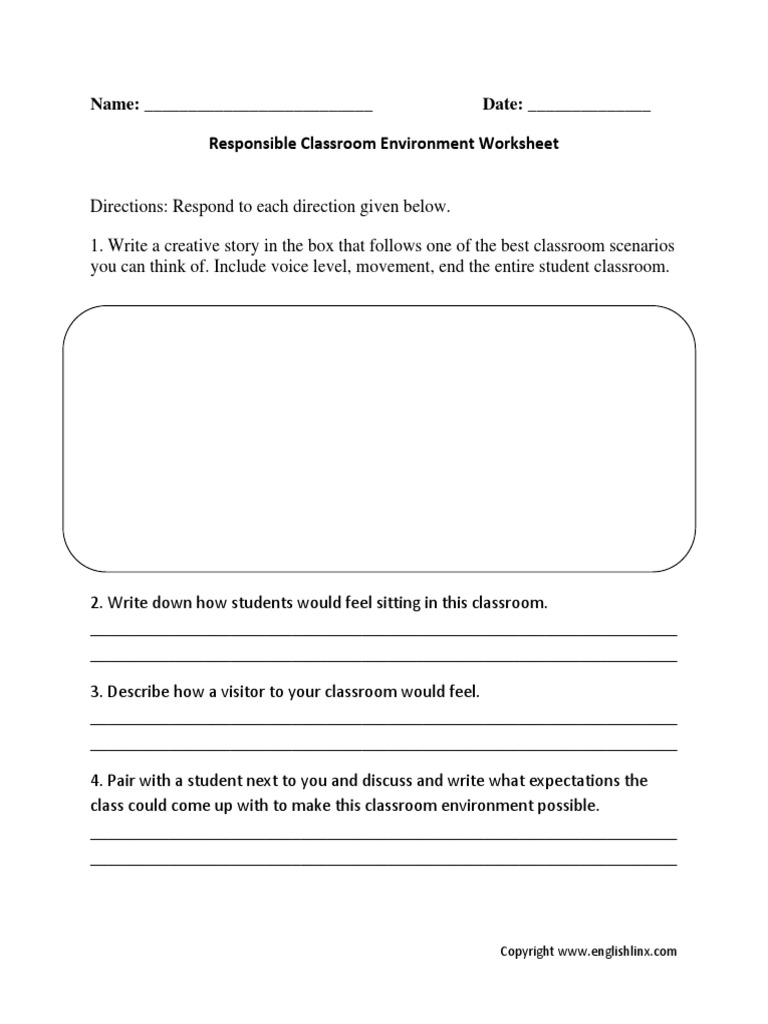 Name: - Date: - Responsible Classroom Environment Worksheet | PDF ...