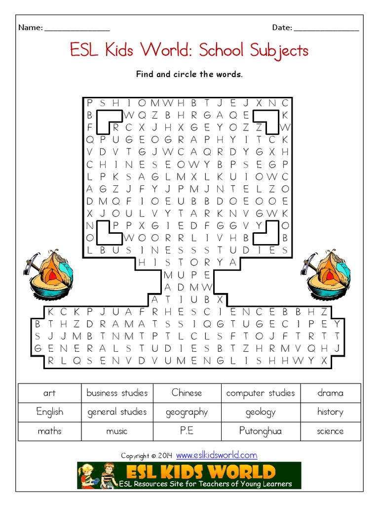 School Subjects Wordsearch | PDF | Science