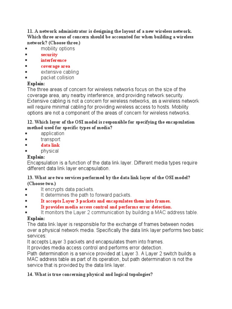 CCNA 1 (v5.1 + v6.0) Chapter 4 Exam Answers Quiz #3 | PDF | Network Topology | Computer Network