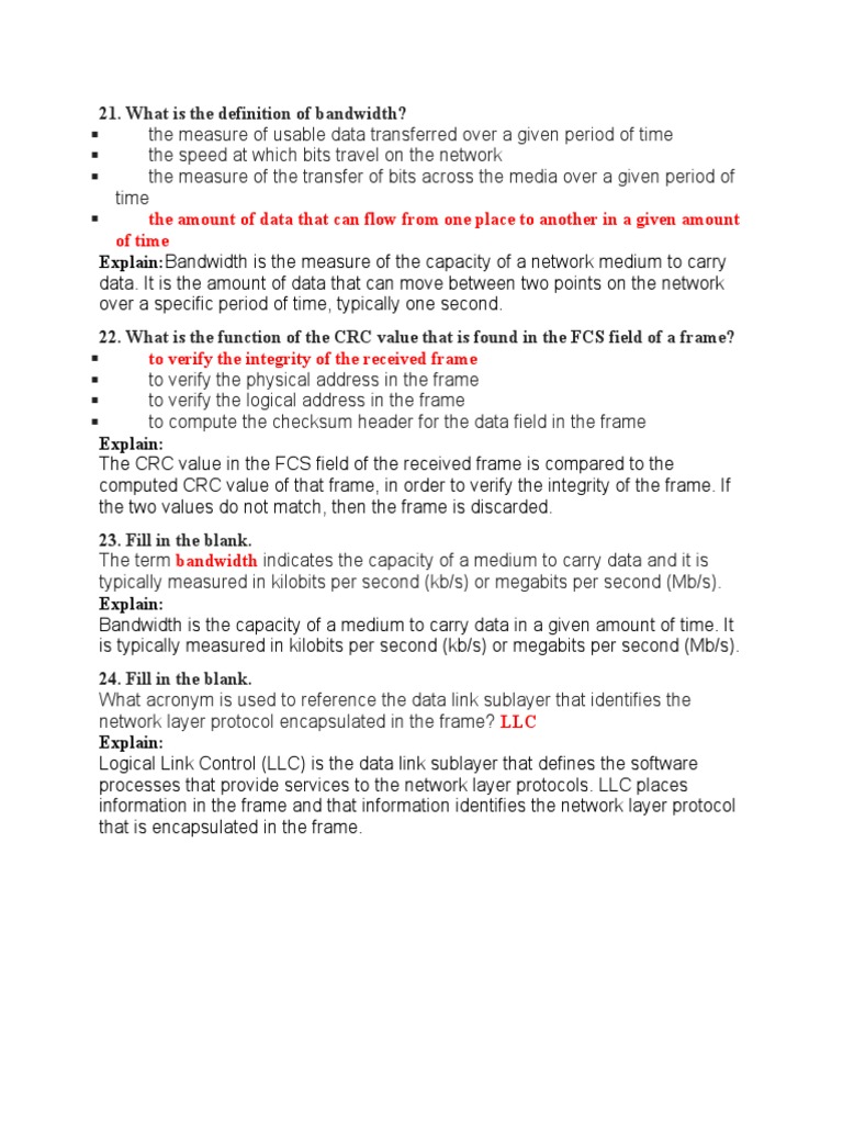 CCNA 1 (v5.1 + v6.0) Chapter 4 Exam Answers Quiz #5 | PDF | Bandwidth (Computing) | Computer Network