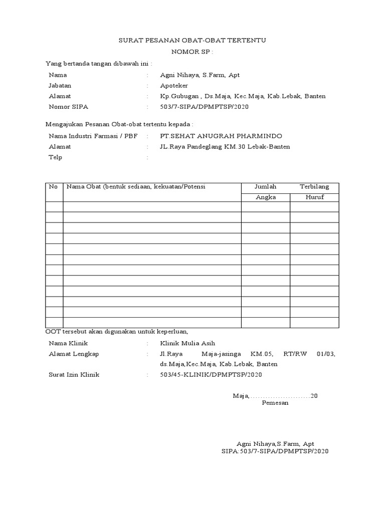 Surat Pesanan Obat Oot | PDF