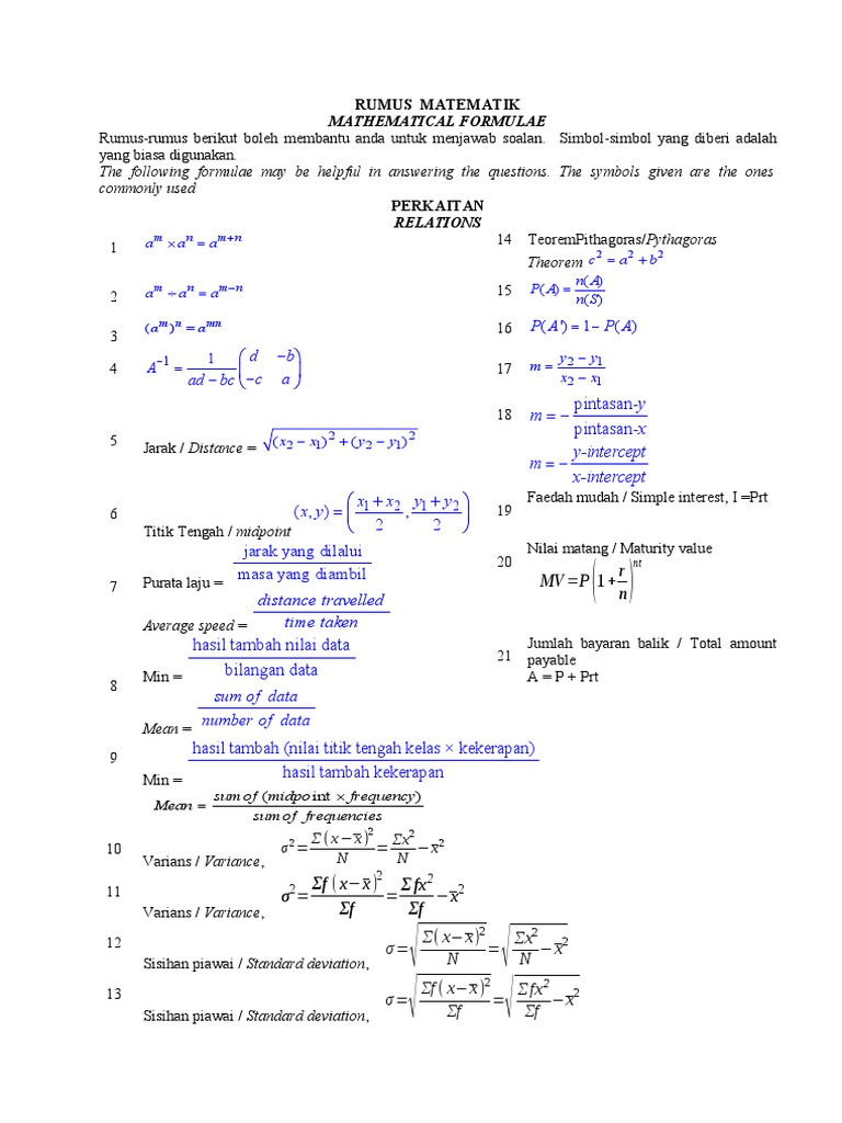 Rumus Matematik KSSM | PDF | Area | Angle