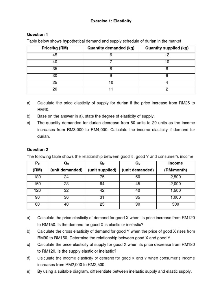 Exercise 1: Elasticity: X X X Y | PDF | Price Elasticity Of Demand | Demand