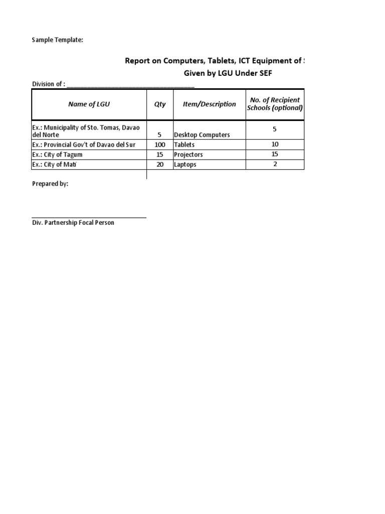 Sample Template ICT Equipment For EPS CO | PDF