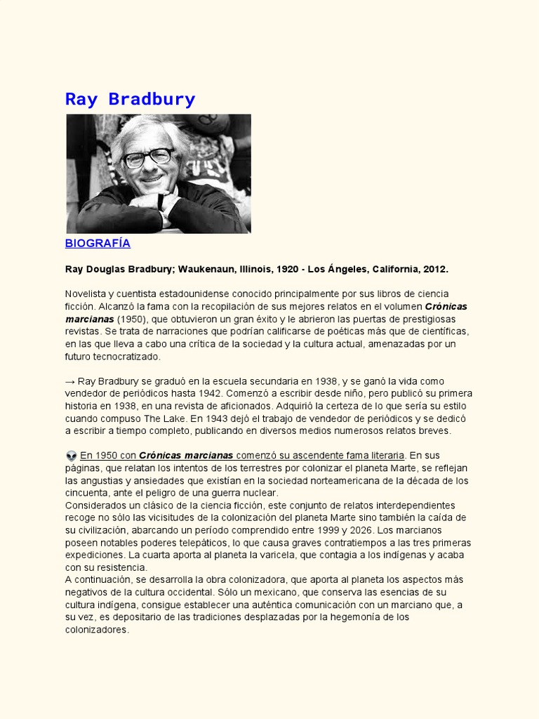 Ray Bradbury BIO | PDF | Ray Bradbury | Ciencia ficción