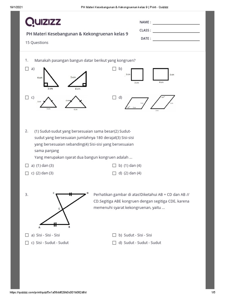 PH Materi Kesebangunan & Kekongruenan Kelas 9 | PDF