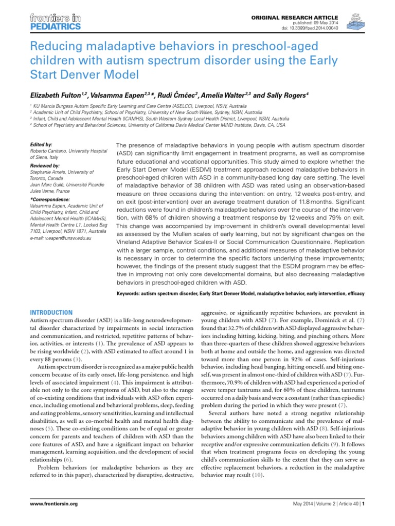 Reducing Maladaptive Behaviors in Preschool-Aged Children With Autism ...