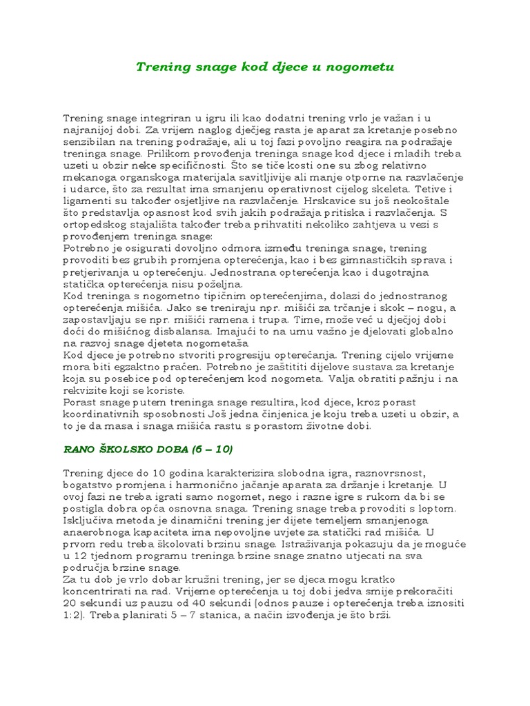 Trening Snage Kod Djece U Nogometu | PDF