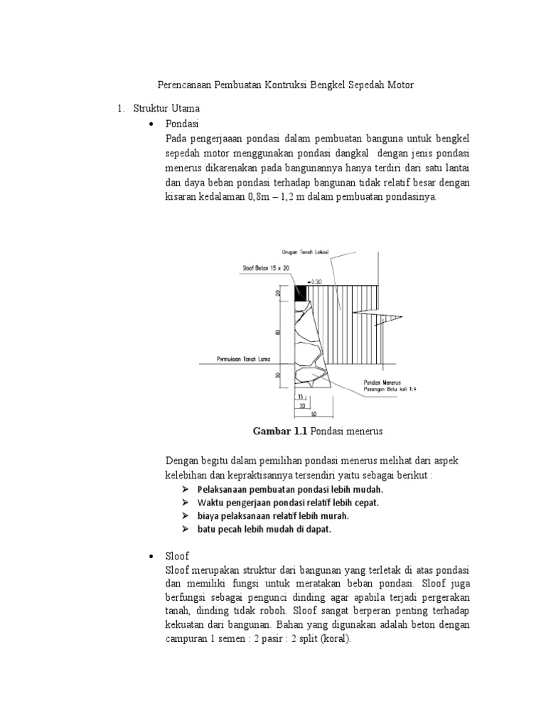 Perencanaan Pembuatan Kontruksi Bengkel Sepedah Motor | PDF
