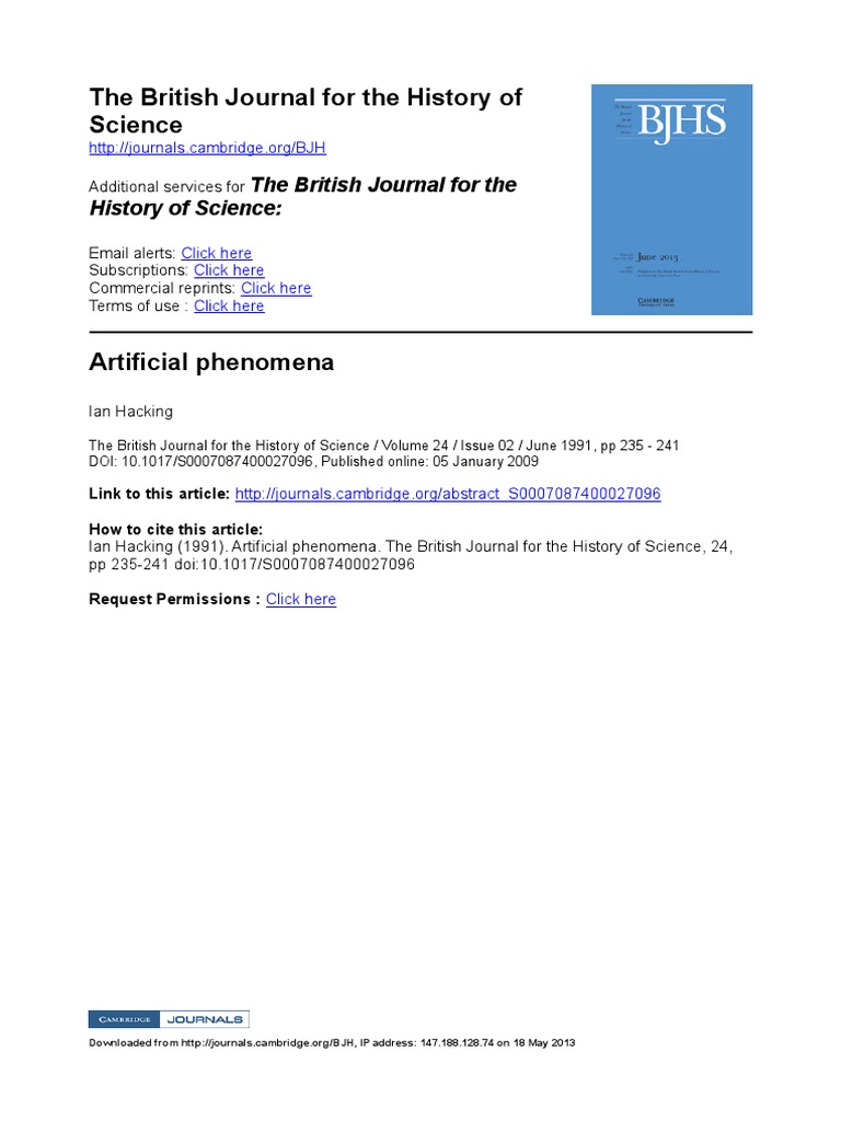 Hacking, Ian - Artificial Fenomeno | PDF | Science | Epistemology